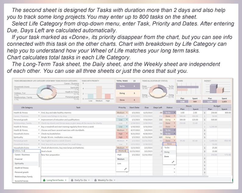 To Do List Excel, to Do List Template, Excel to Do Planner, Excel Task ...