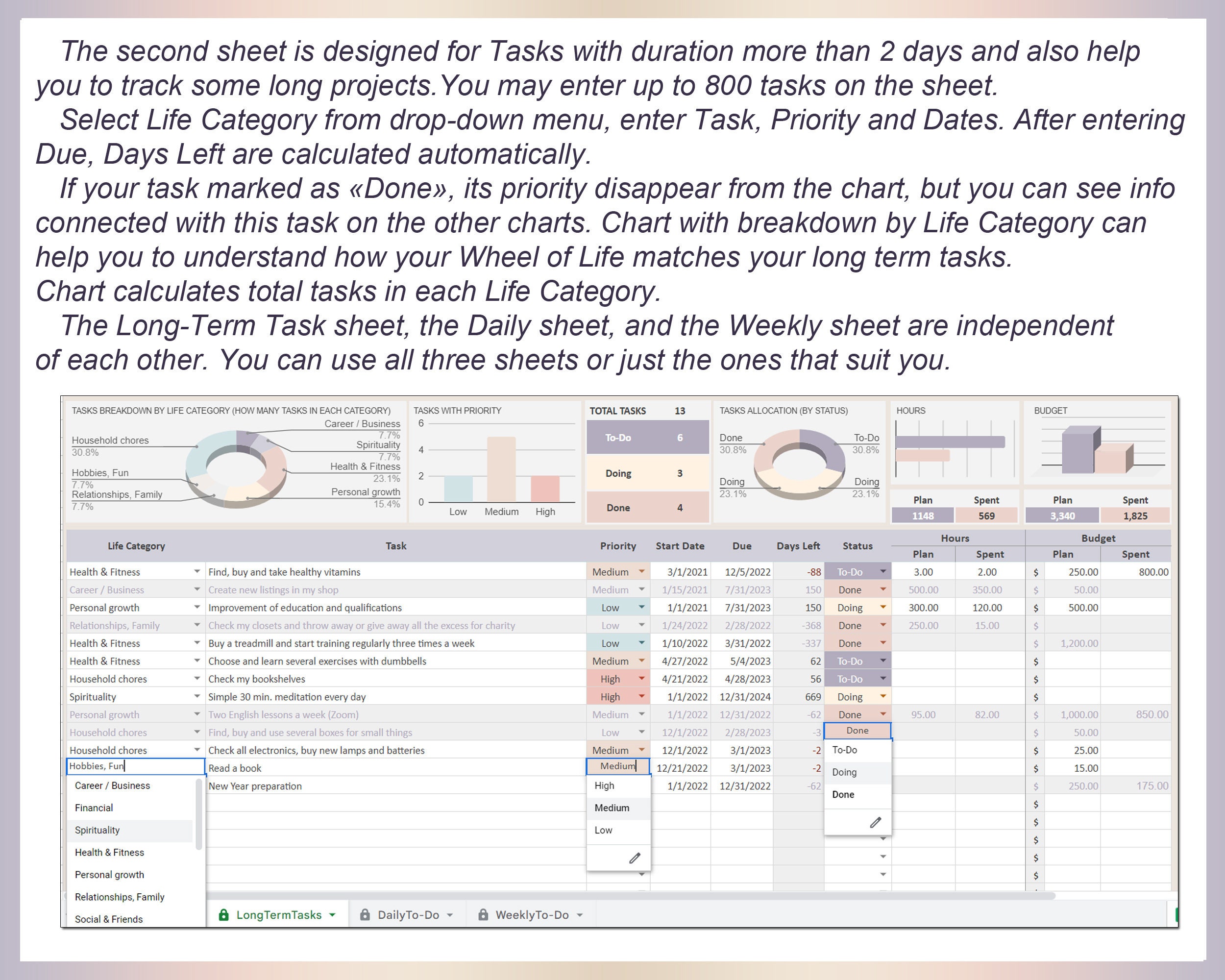 To Do List Excel, to Do List Template, Excel to Do Planner, Excel Task ...