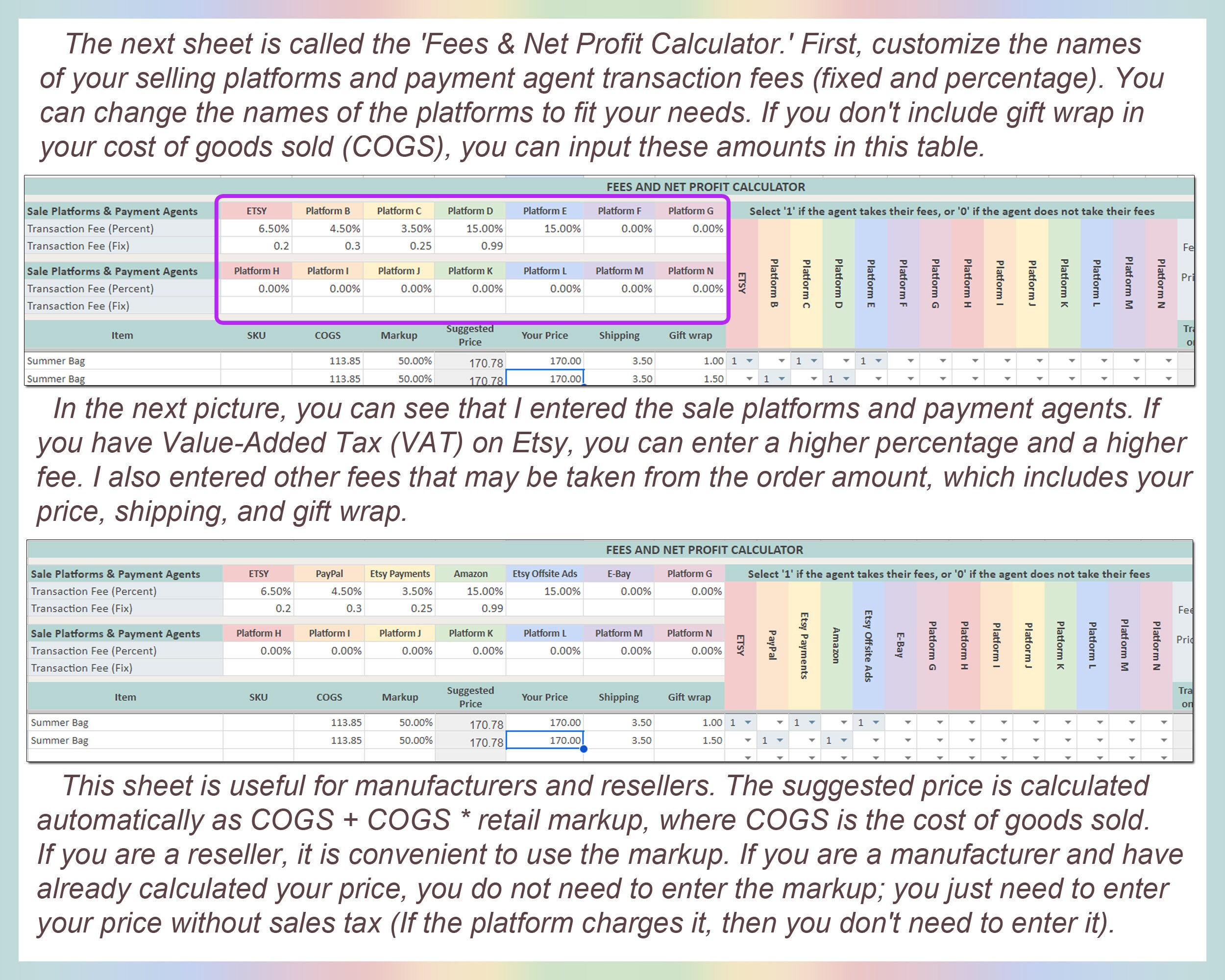 Pricing Markup Template Product Costing Spreadsheet Excel Product ...