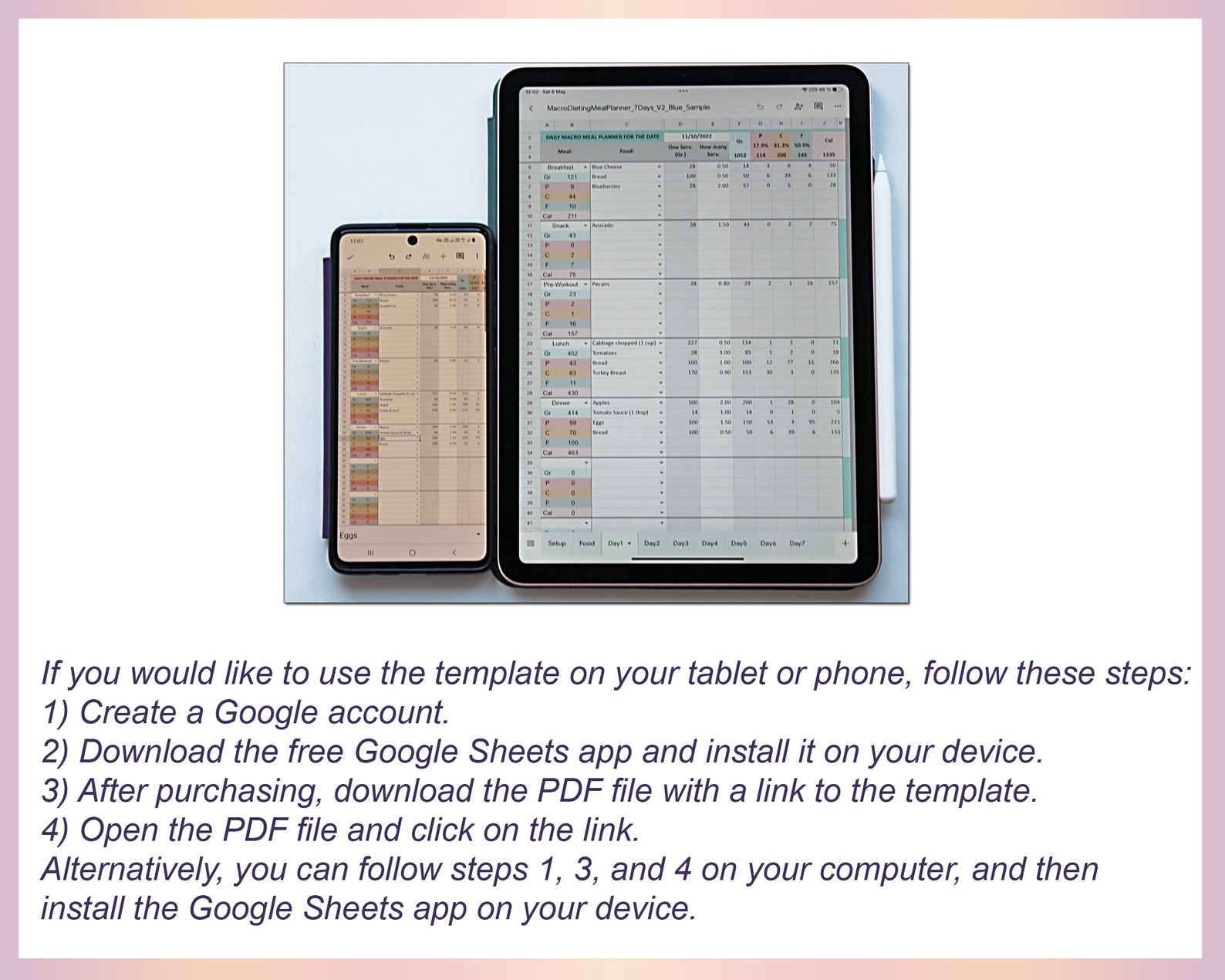 Macro Meal Planner Spreadsheet, Excel Meal Planner, Macro Diet Meal ...
