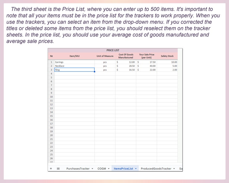 Inventory Spreadsheet Excel Google Sheets Pricing Sheet Sales Tracker ...