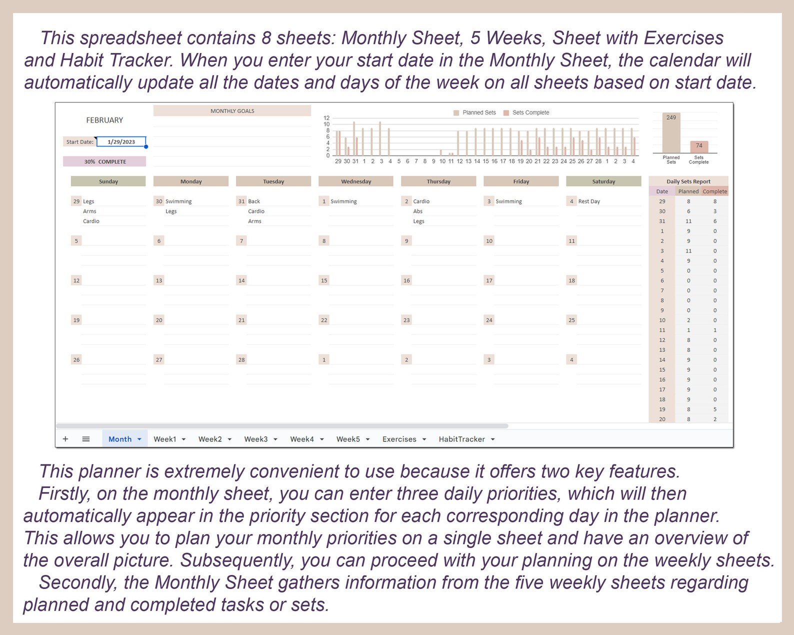 Workout Spreadsheet, Workout Schedule Excel, Workout Planner Template ...