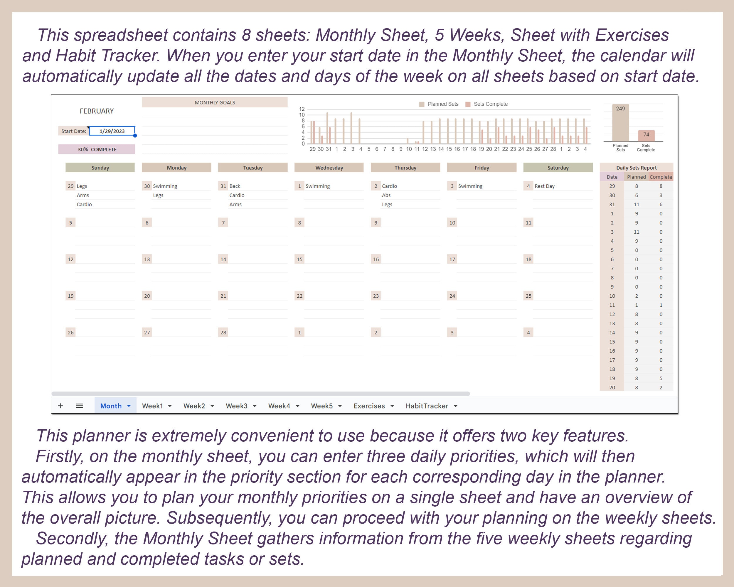 Workout Spreadsheet, Workout Schedule Excel, Workout Planner Template ...