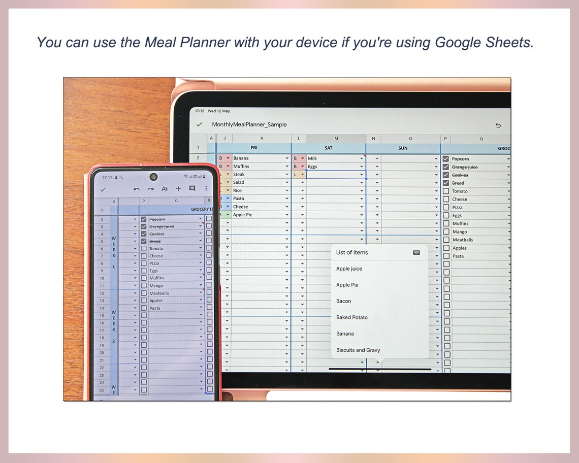 Excel Meal Planner, Grocery List, Simple Meal Planner, Meal Planner ...