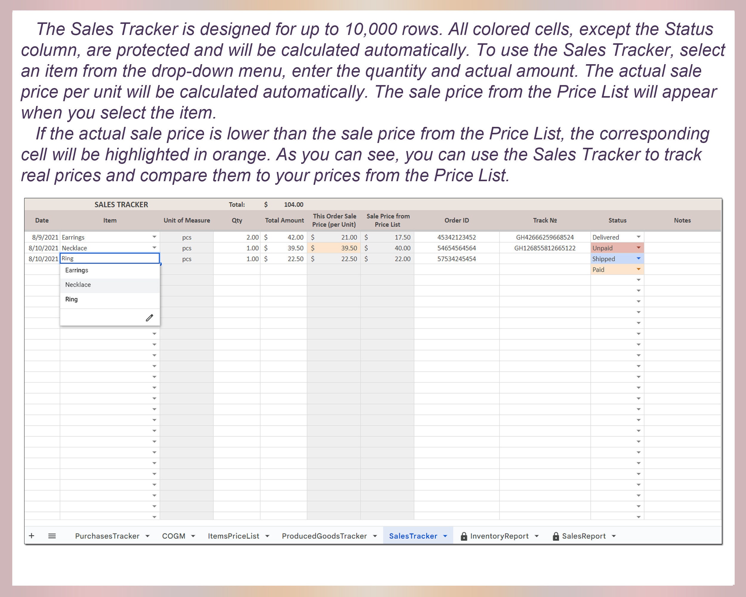 Inventory Spreadsheet Excel Google Sheets Template Manufacturer Sales ...