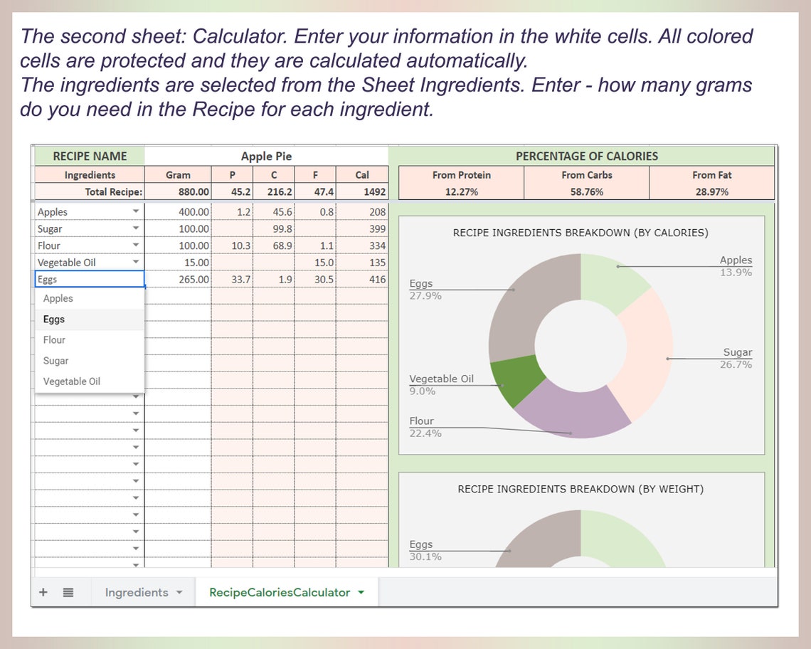 Recipe Calories Calculator Google Sheets Nutrition Counter Meal Calorie ...