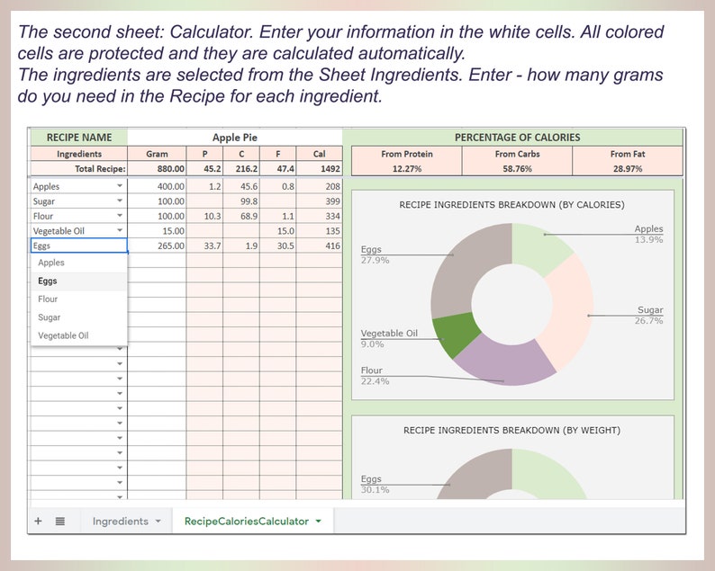 Recipe Calories Calculator Google Sheets Nutrition Counter Meal Calorie ...