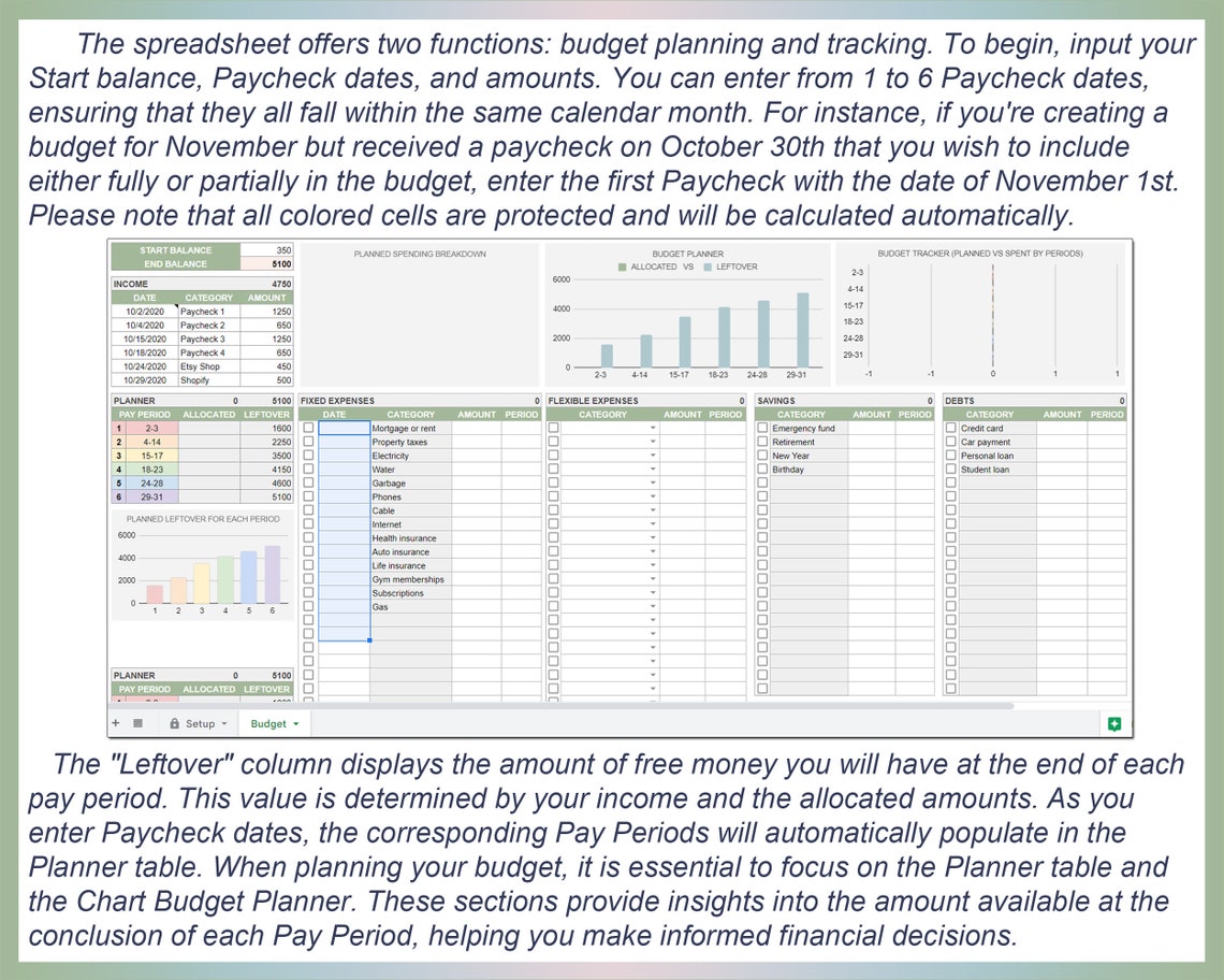Monthly Budget by Paycheck, Budget Planner Spreadsheet, Budget Template ...