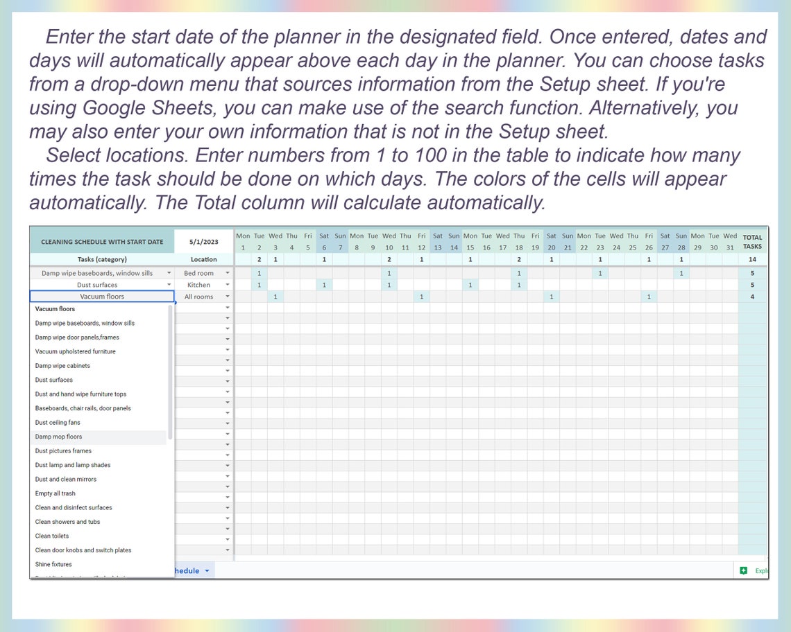 Housekeeping Planner Cleaning Checklist Weekly Schedule Family Chore Management System ...