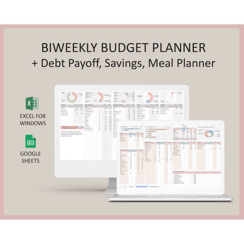 Biweekly Budget Spreadsheet Excel Template Google Sheets Planner Bi ...