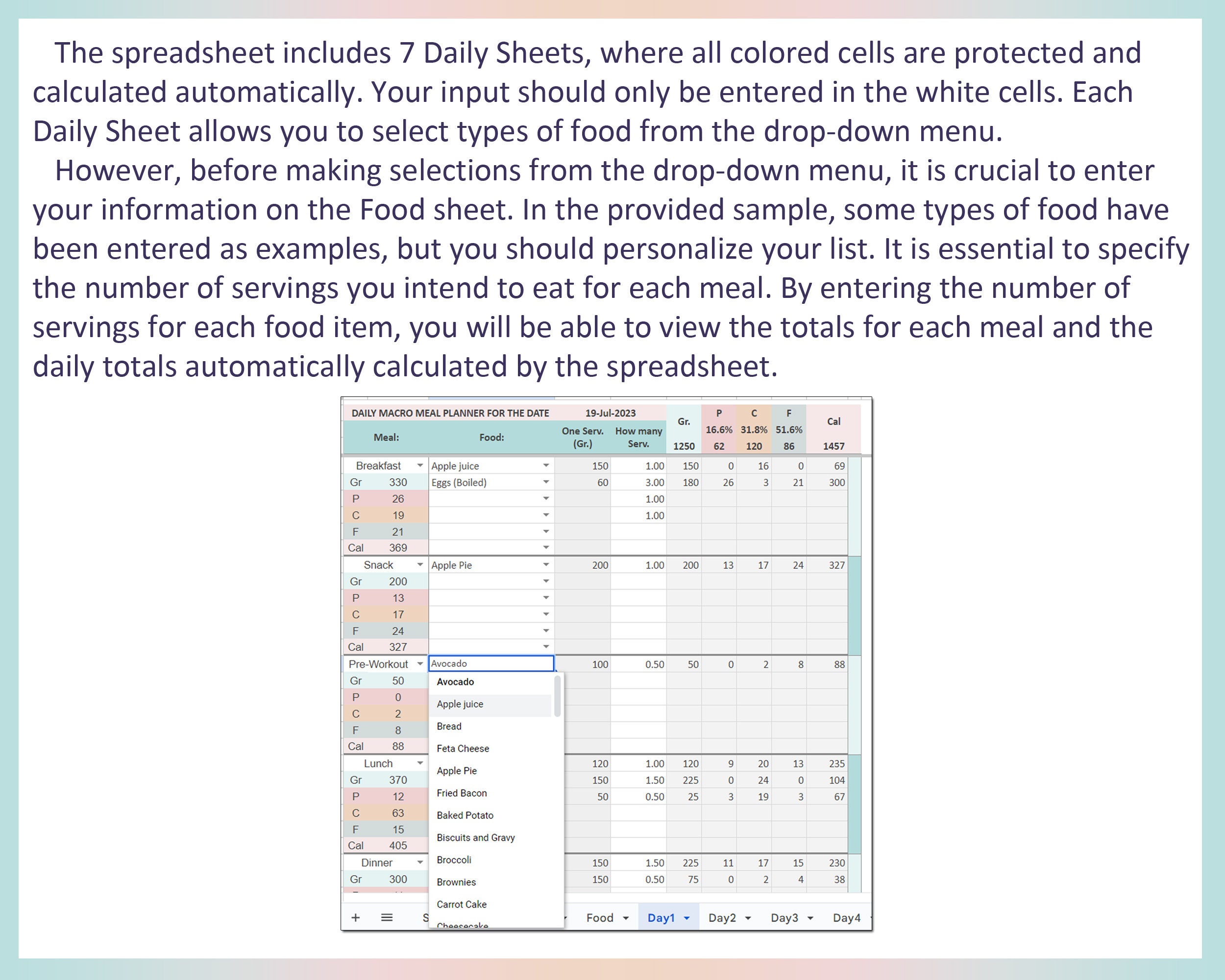 Macro Meal Planner Spreadsheet Calorie Tracker Healthy Lifestyle ...