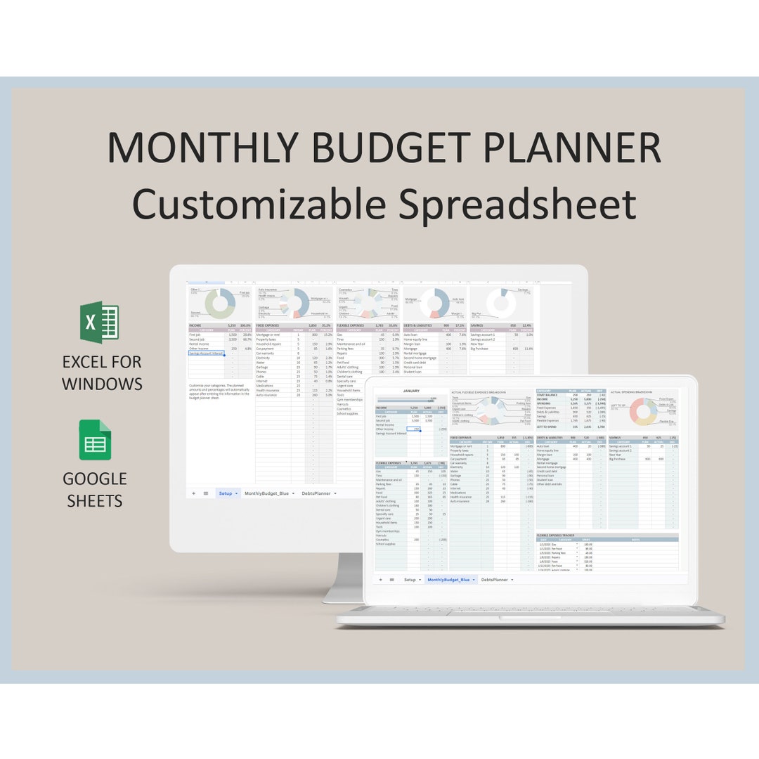 Monthly Budget Planner, Budget Spreadsheet, Money Management, Budget ...