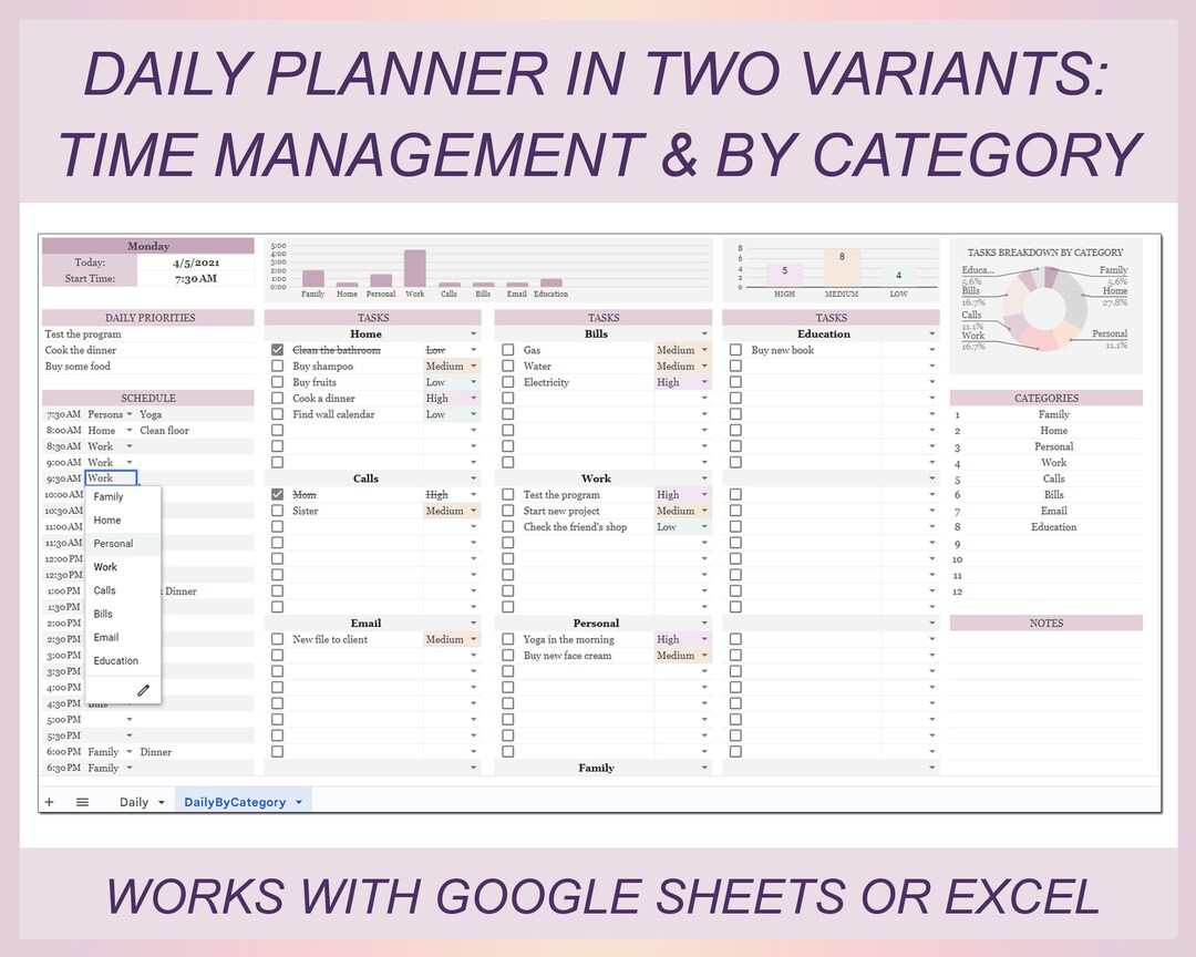 Daily Planner by Category Daily Task Tracker Daily To-do - Etsy