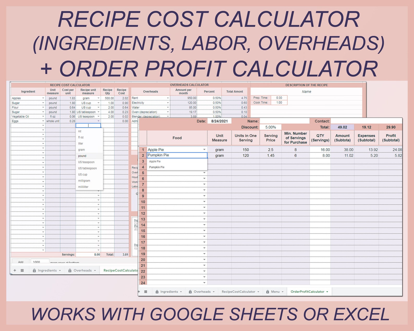 Recipe Cost Calculator Order Profit Calculator Baking Price - Etsy
