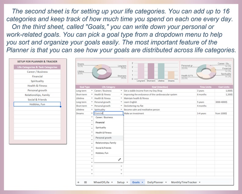 Daily Planner Excel Spreadsheet for Goal Tracking Personal Schedule ...
