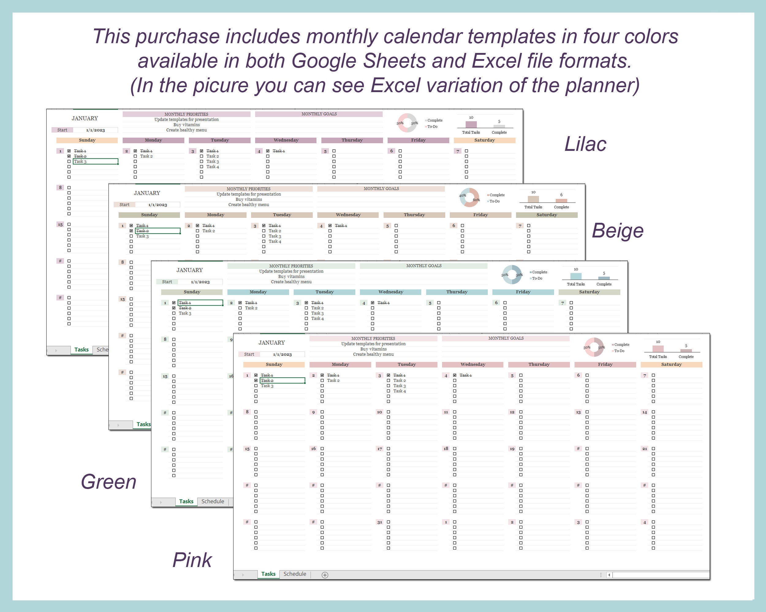 Monthly Calendar Excel Template Planner Google Sheets Monthly Schedule ...
