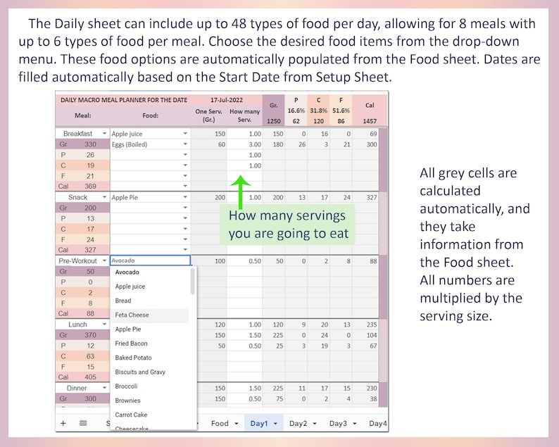 Macro Meal Planner Spreadsheet, Google Sheets Meal Planner, Macro Diet ...