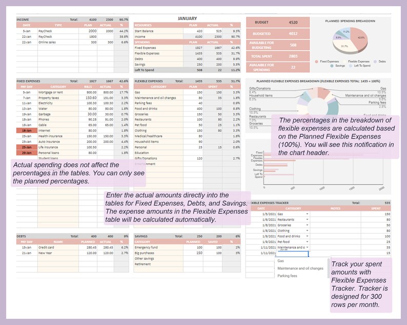 Annual Budget Spreadsheet Editable Planner Monthly Savings Tracker ...