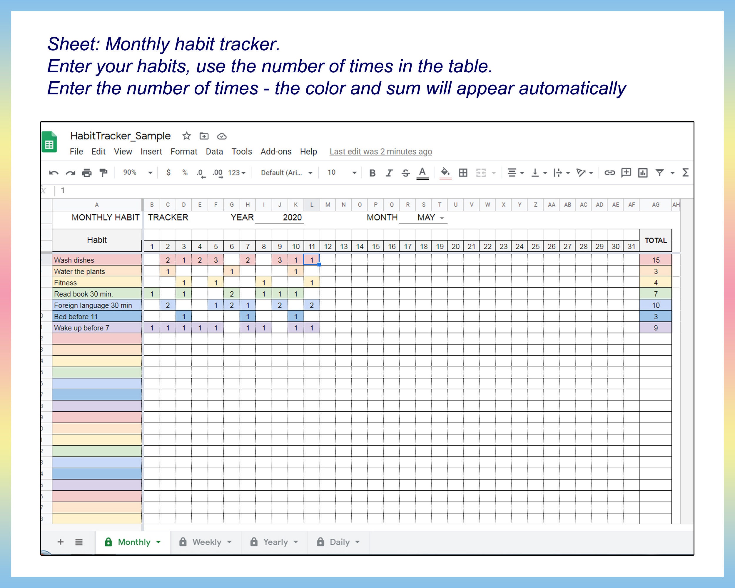 Habit Tracker Spreadsheet Habit Tracker Template - Etsy UK