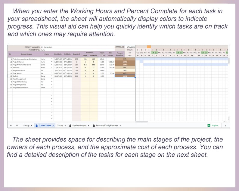 Project Planner Spreadsheet, Easy Project Planning, Kanban Board, Task ...