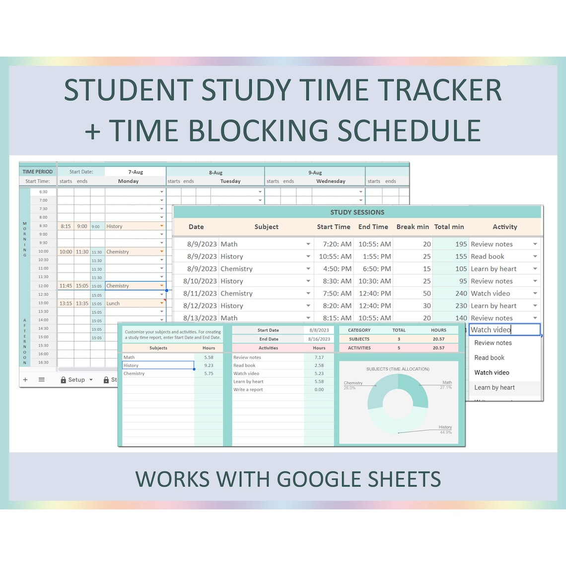 Study Time Tracker, Digital Student Planner, Homework Tracker, Study ...