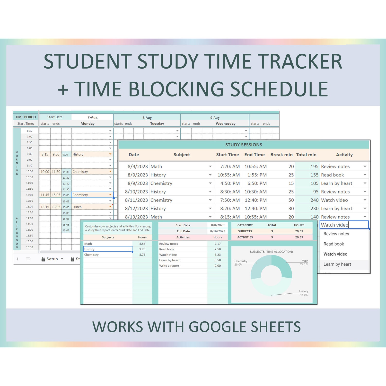 Study Time Tracker, Digital Student Planner, Homework Tracker, Study ...