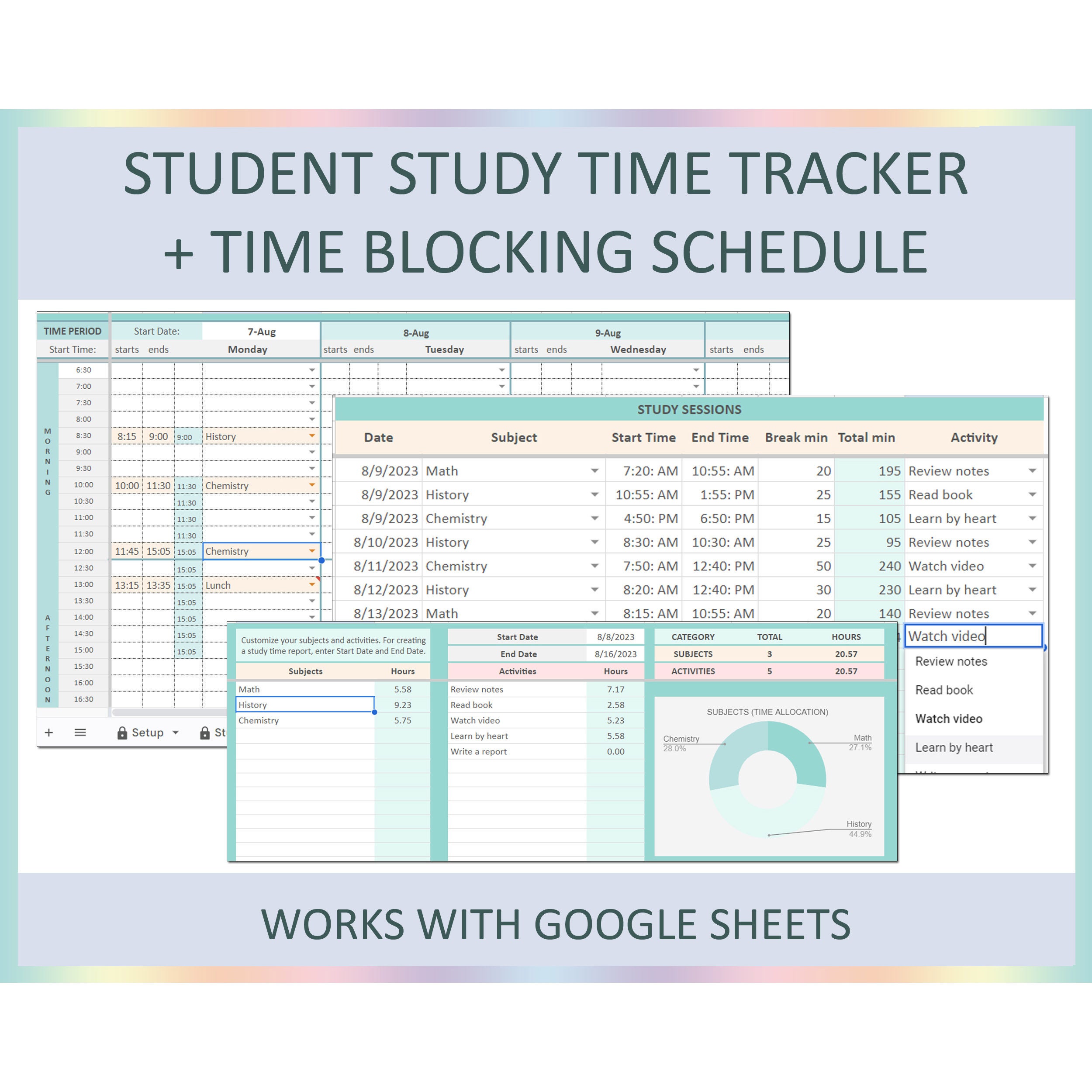 Study Time Tracker, Digital Student Planner, Homework Tracker, Study ...