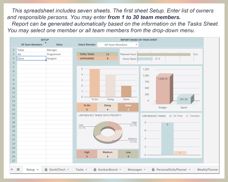 Project Planner, Gantt Chart, Project Management Template, Project ...