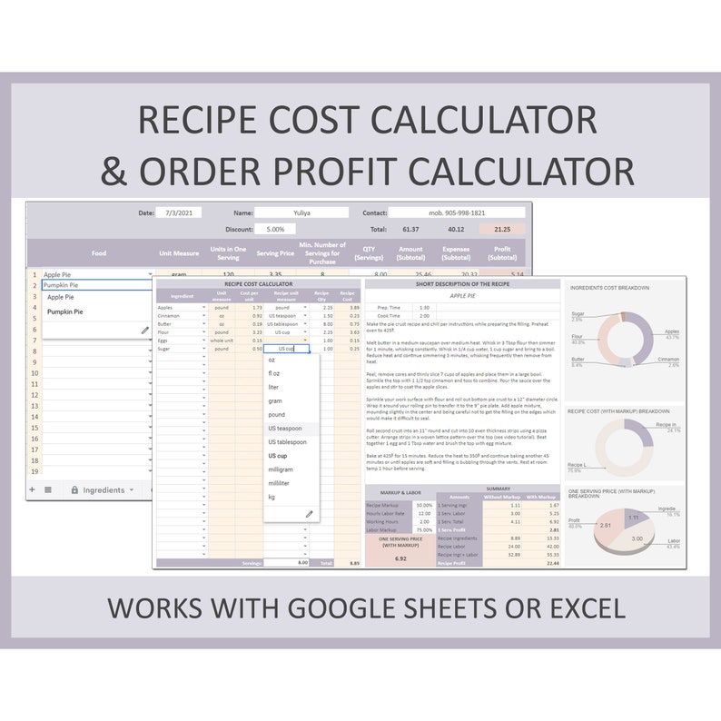 Recipe Cost Calculator Order Profit Template Baking Ingredient Formula ...