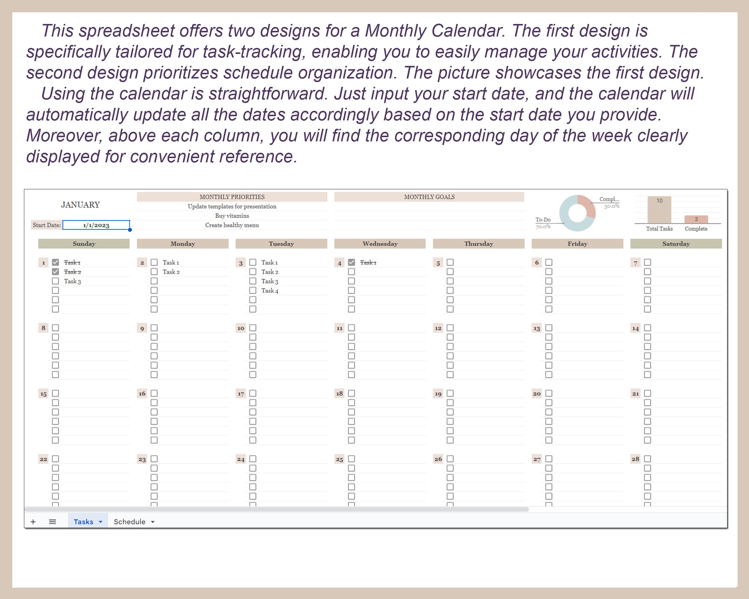 Google Sheets Monthly Calendar Excel Template Planner Schedule Digital ...