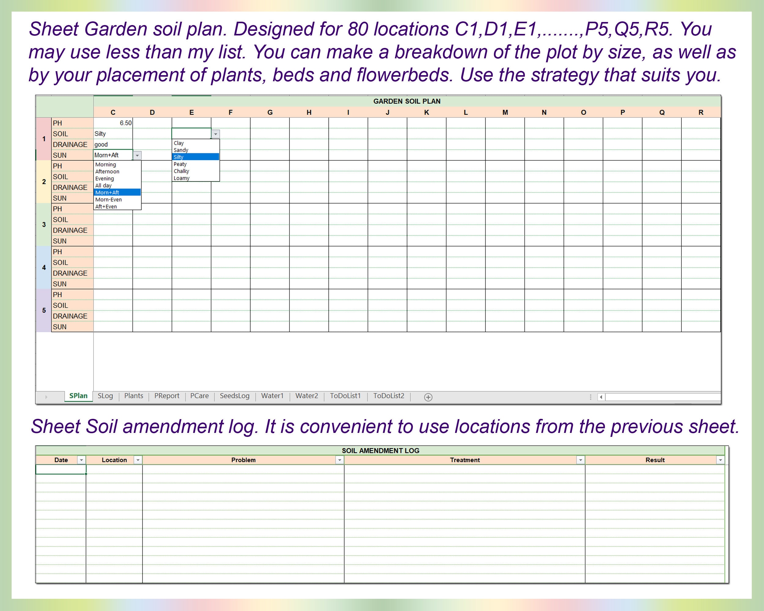 Excel Garden Planner Plant Care Worksheet Watering Schedule Flowers ...