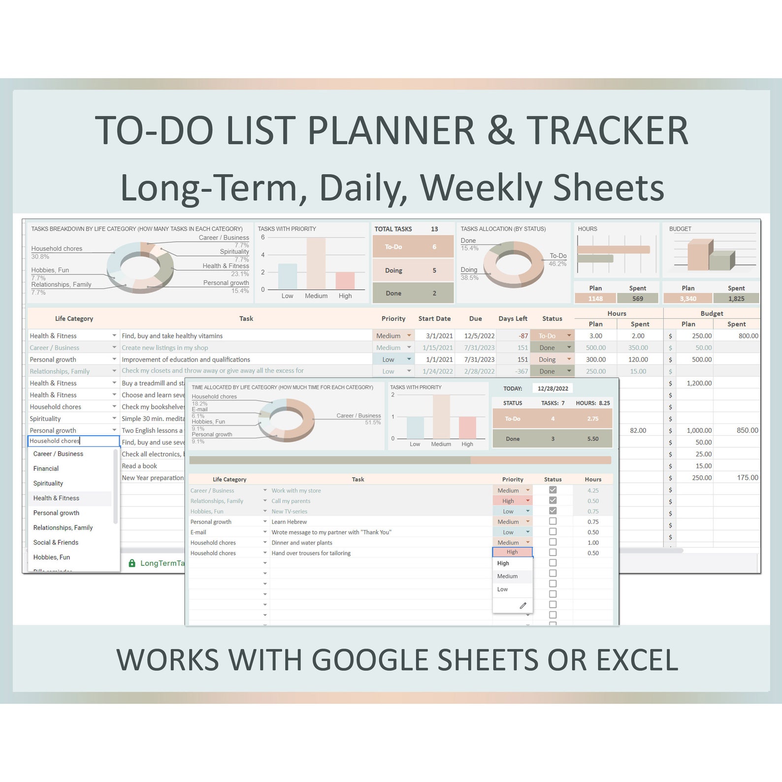 To Do List Template, Time Management Tool, to Do List Google Sheet, to ...