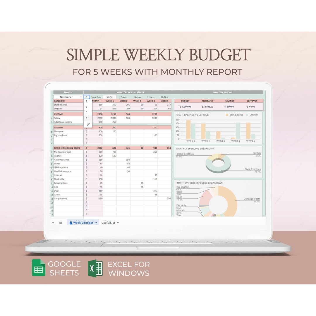 Excel Weekly Budget, Budget Planner, Budget Spreadsheet, Finance ...