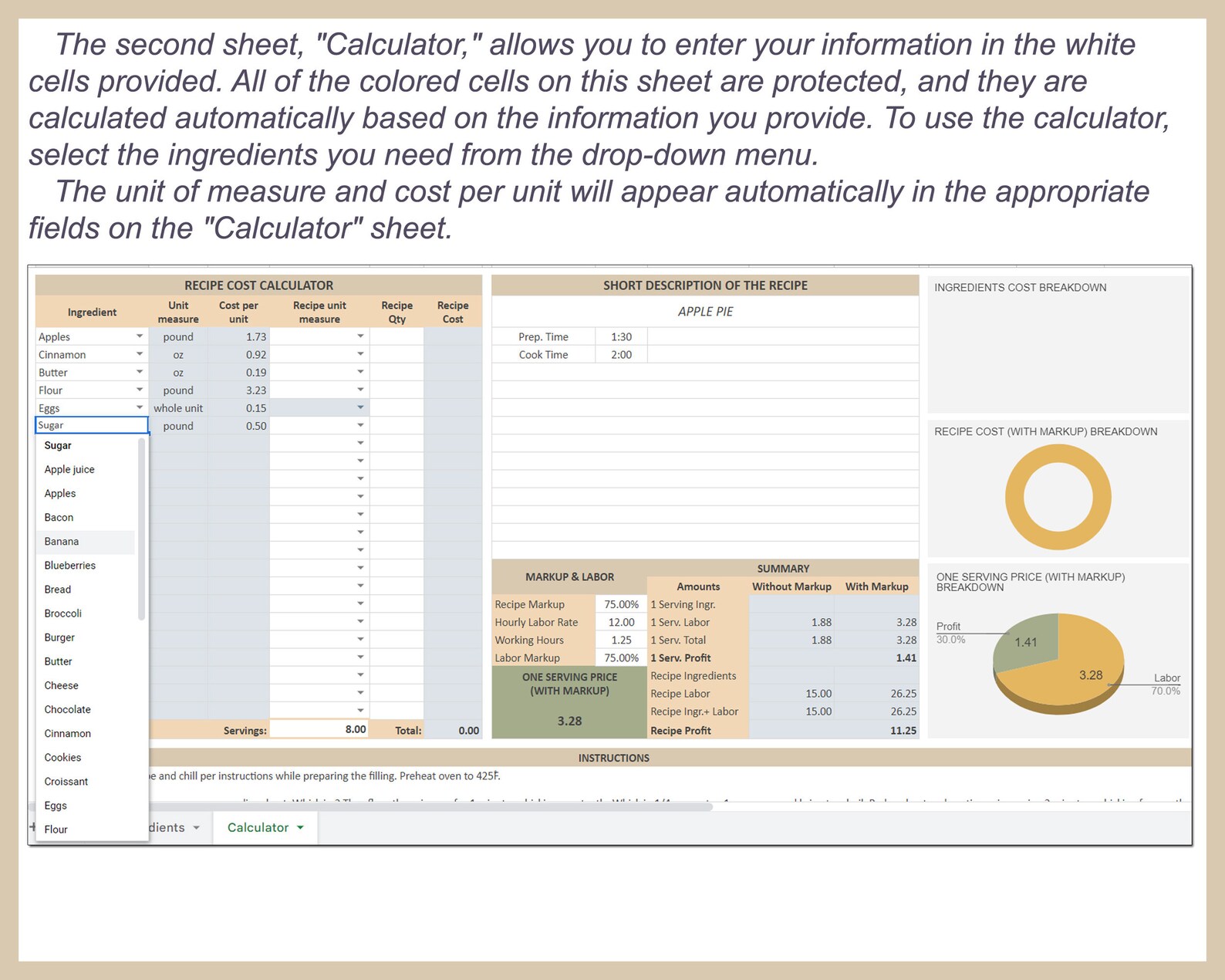 Recipe Cost Calculator Excel Template Cake Pricing Formula Baking ...