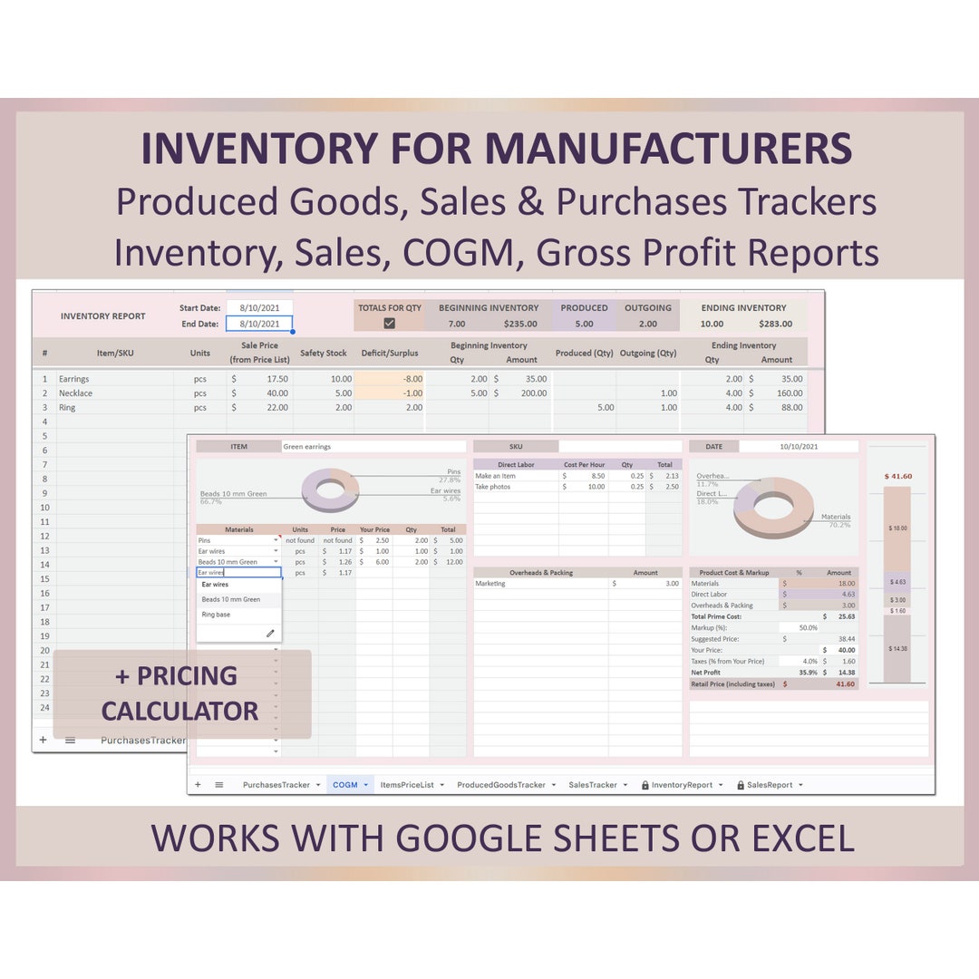 Inventory Spreadsheet Excel Google Sheets Template Manufacturer Sales ...