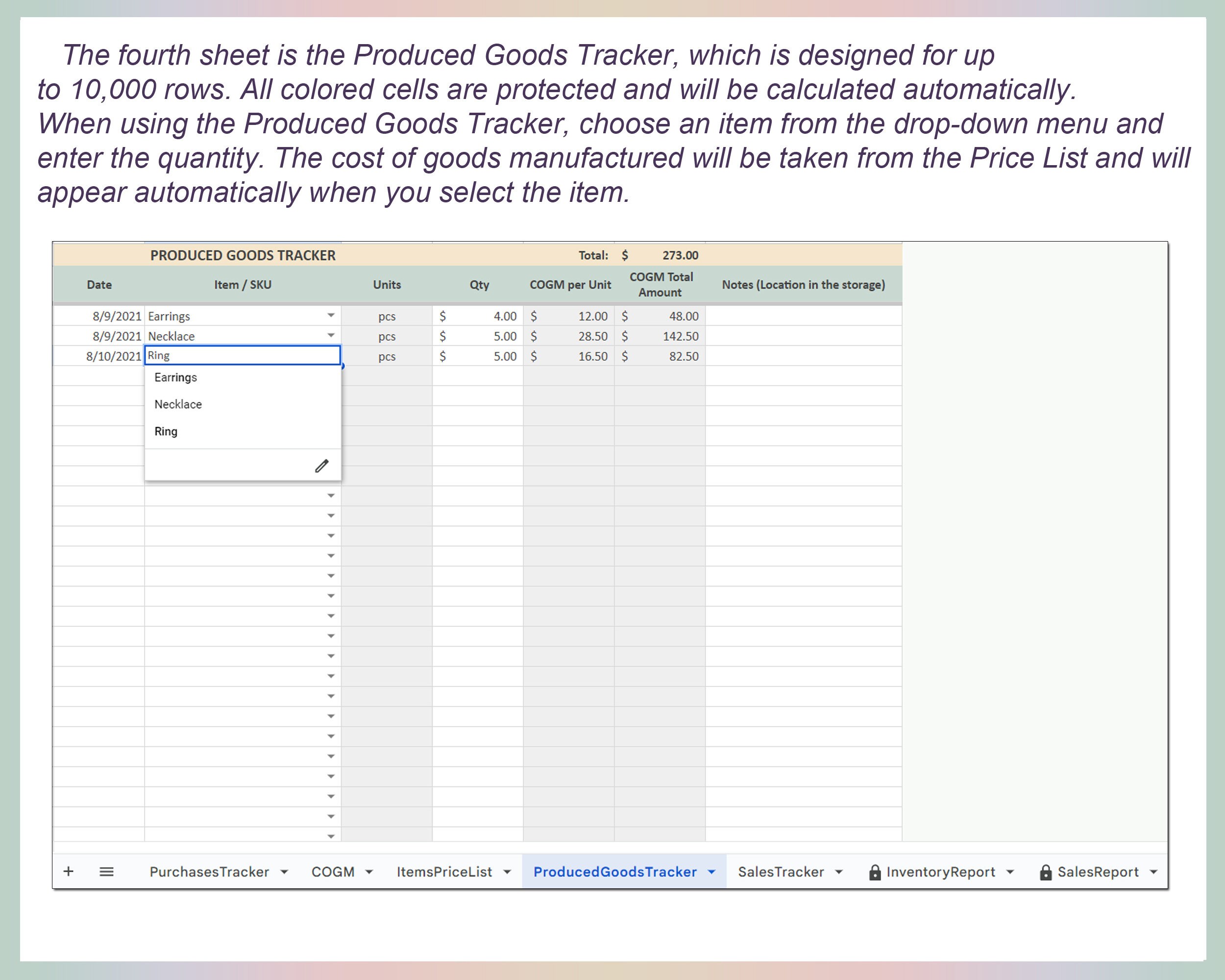 Inventory Spreadsheet Excel Google Sheet Pricing Sales Tracker Costing ...