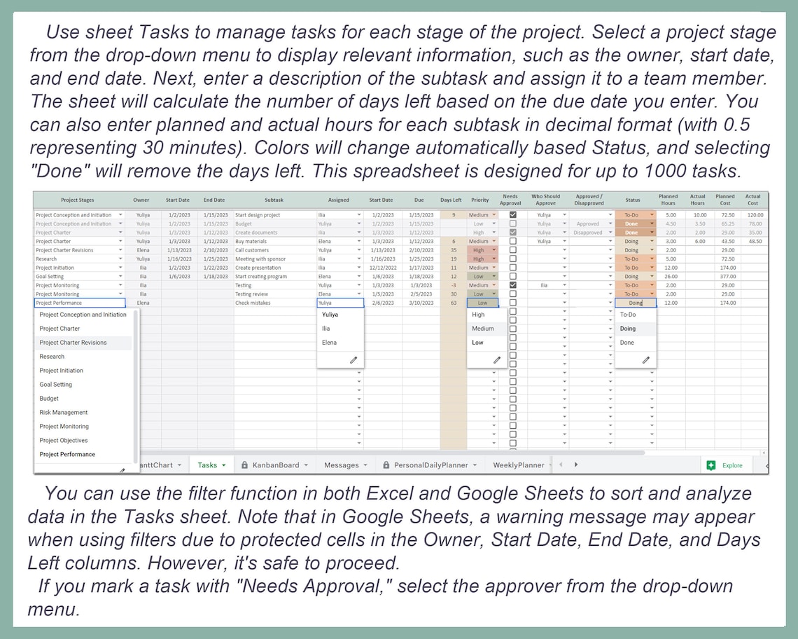 Project Manager Spreadsheet, Task Tracker, Project Manager Template ...