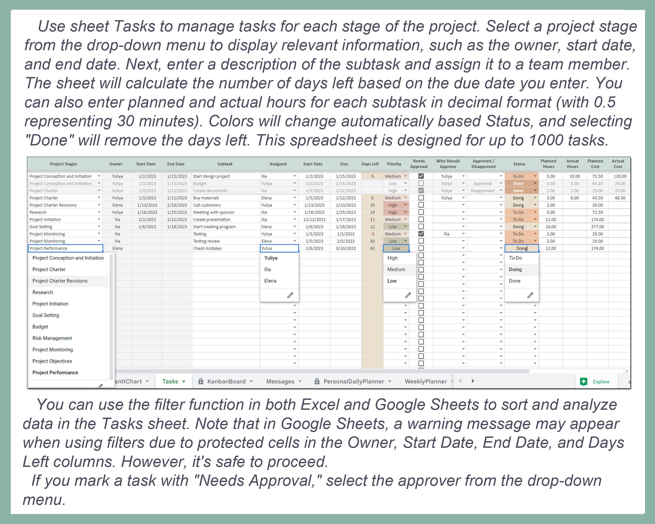 Project Management Task Tracker Excel Template Time Management To-do ...