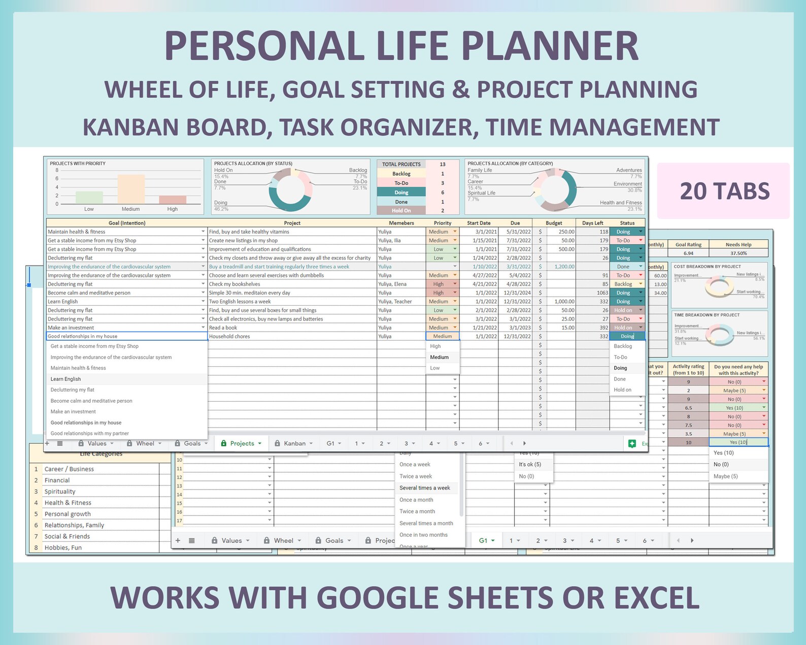 Digital Life Planner Goal Setting Wheel of Life Project - Etsy