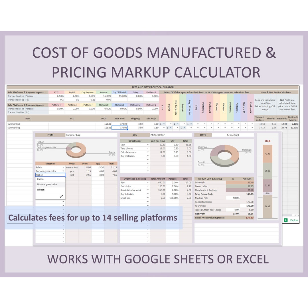 Product Cost Calculator, Pricing Calculator, Costing Template, Price ...