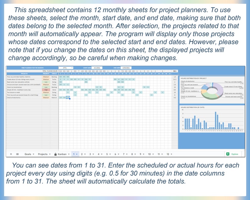 Digital Project Planner With Goal Setting Gantt Chart Kanban Board ...