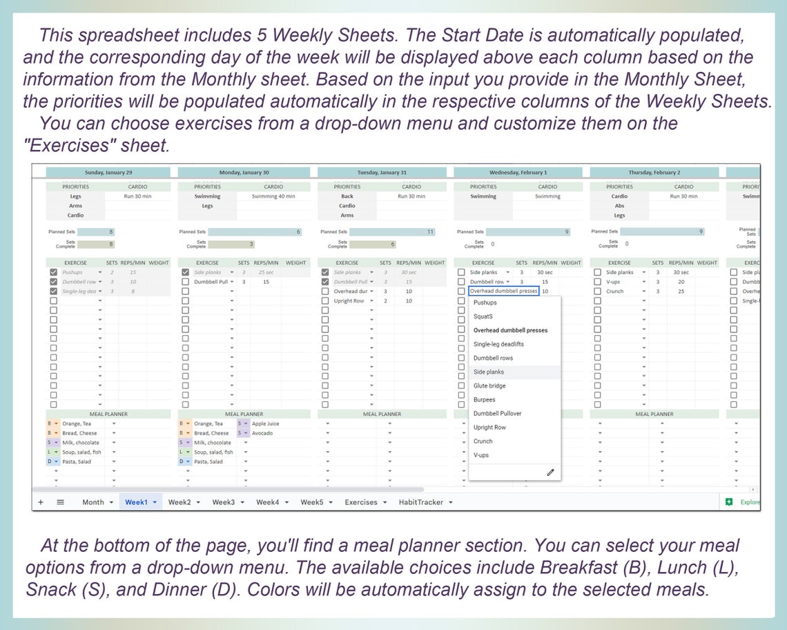 Workout Planner Excel, Workout Schedule, Gym Workout Plan, Workout ...