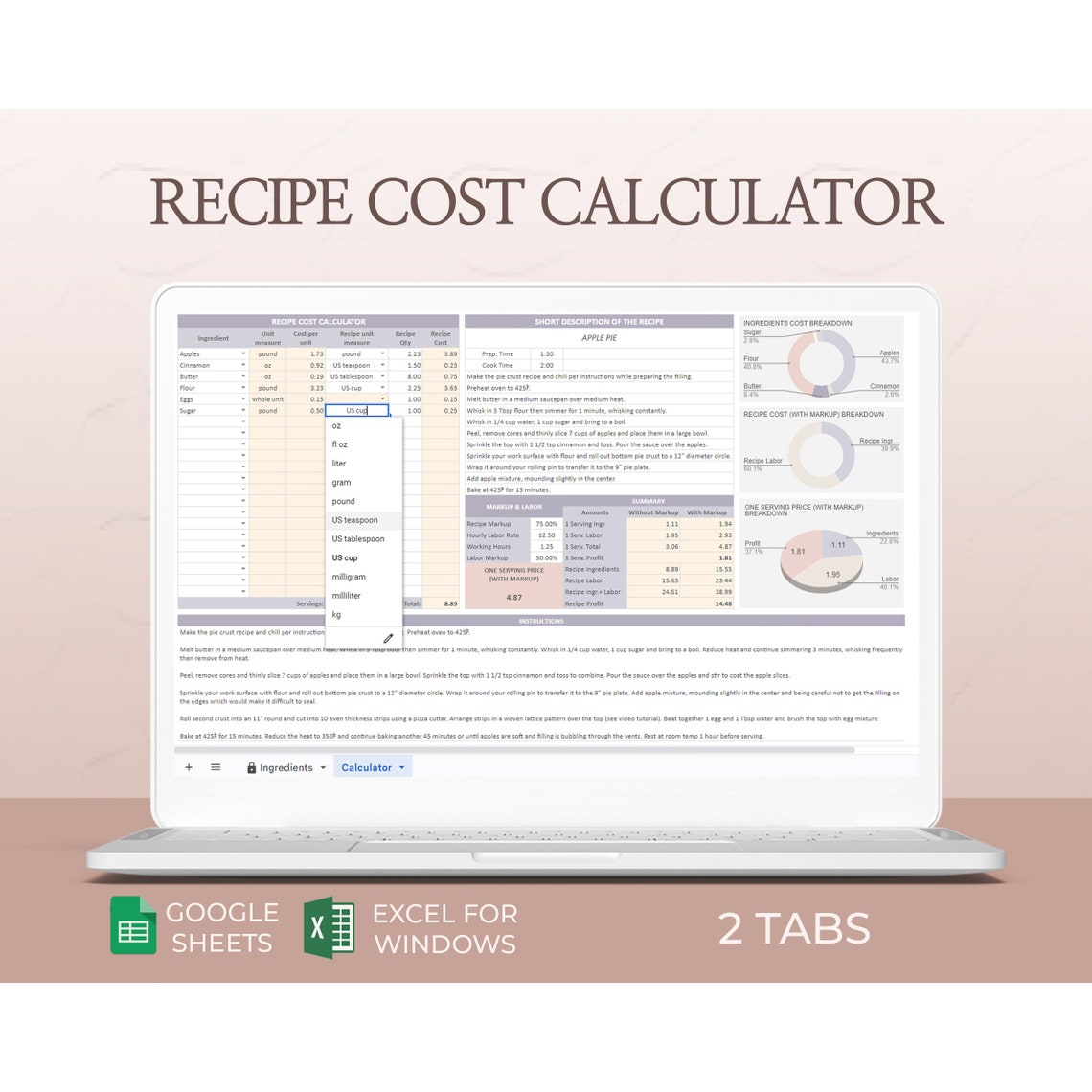 Recipe Costing Template, Recipe Cost Calculator, Recipe Price ...