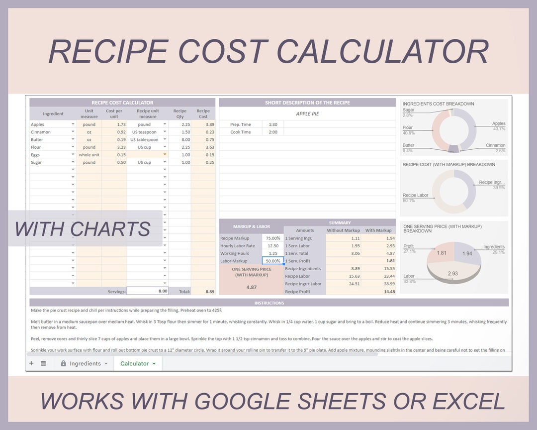 Recipe Cost Calculator Cake Pricing Calculator Recipe - Etsy