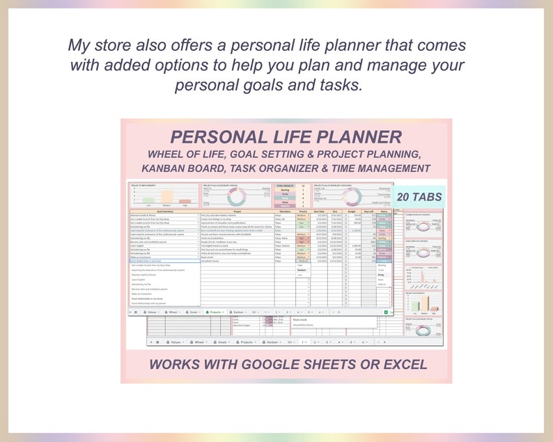 Goal Planner Spreadsheet for SMART Goals Monthly Tracker Life Planning ...