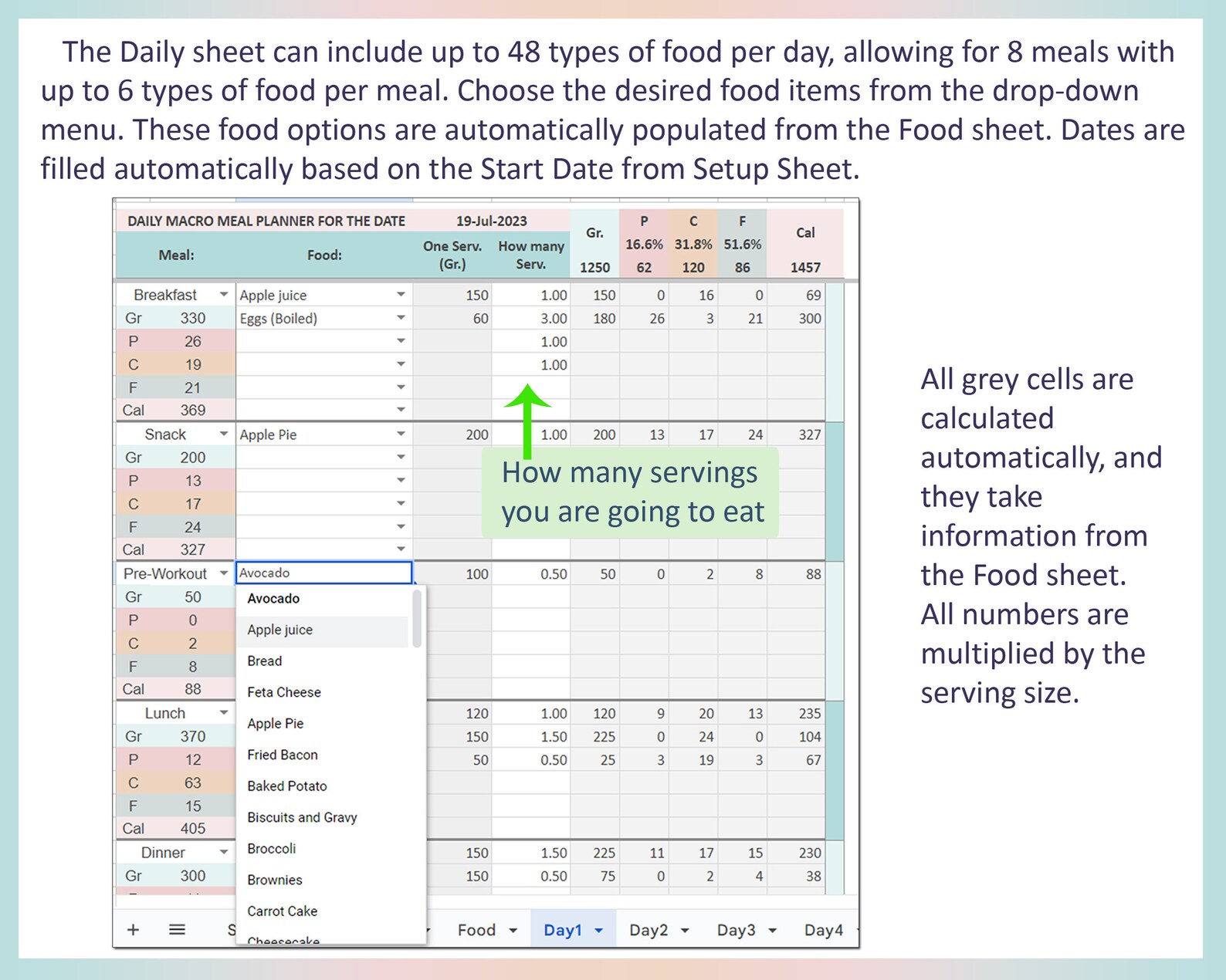 Macro Meal Planner Spreadsheet Calorie Tracker Healthy Lifestyle ...