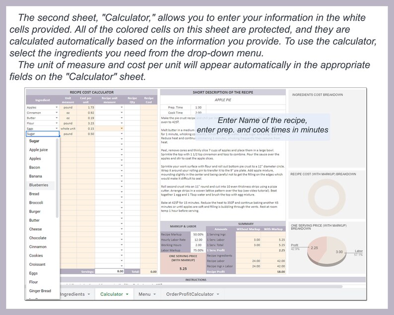 Recipe Cost Calculator Order Profit Template Baking Ingredient Formula ...