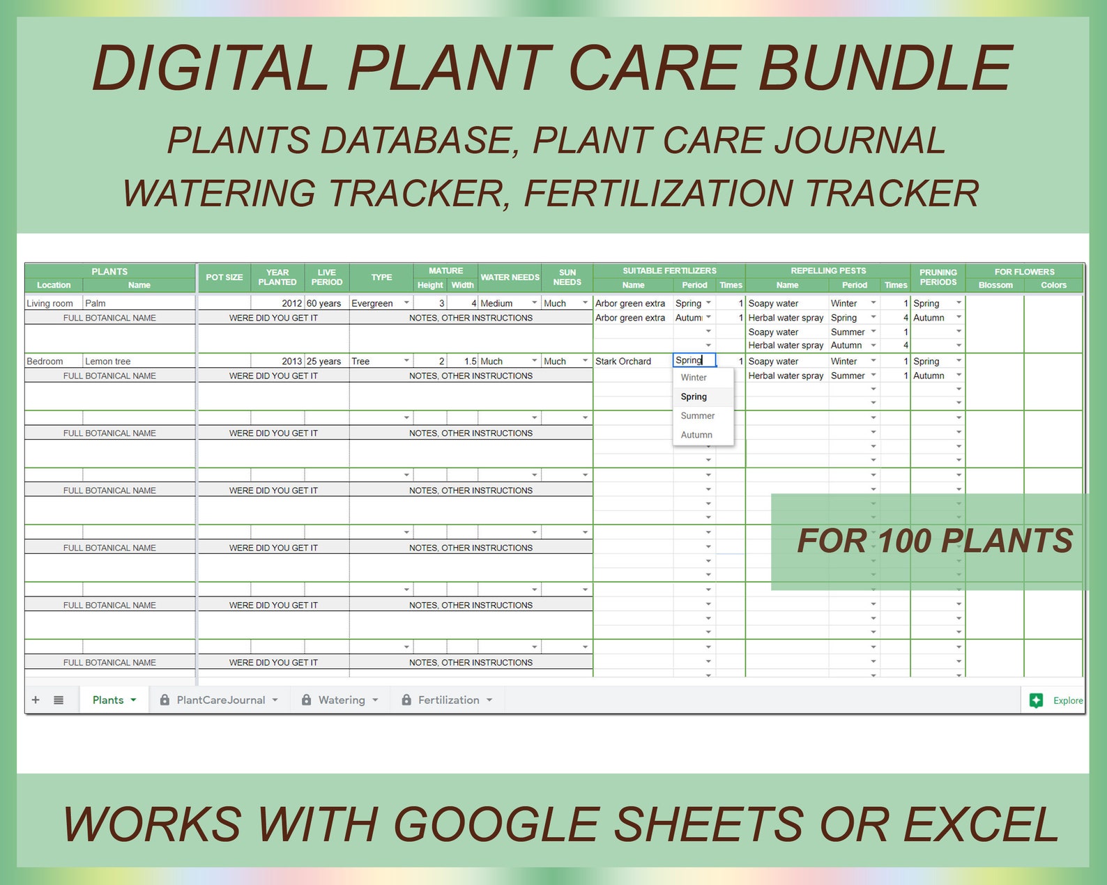 Plant Care Spreadsheet Digital Plant Care Journal House - Etsy
