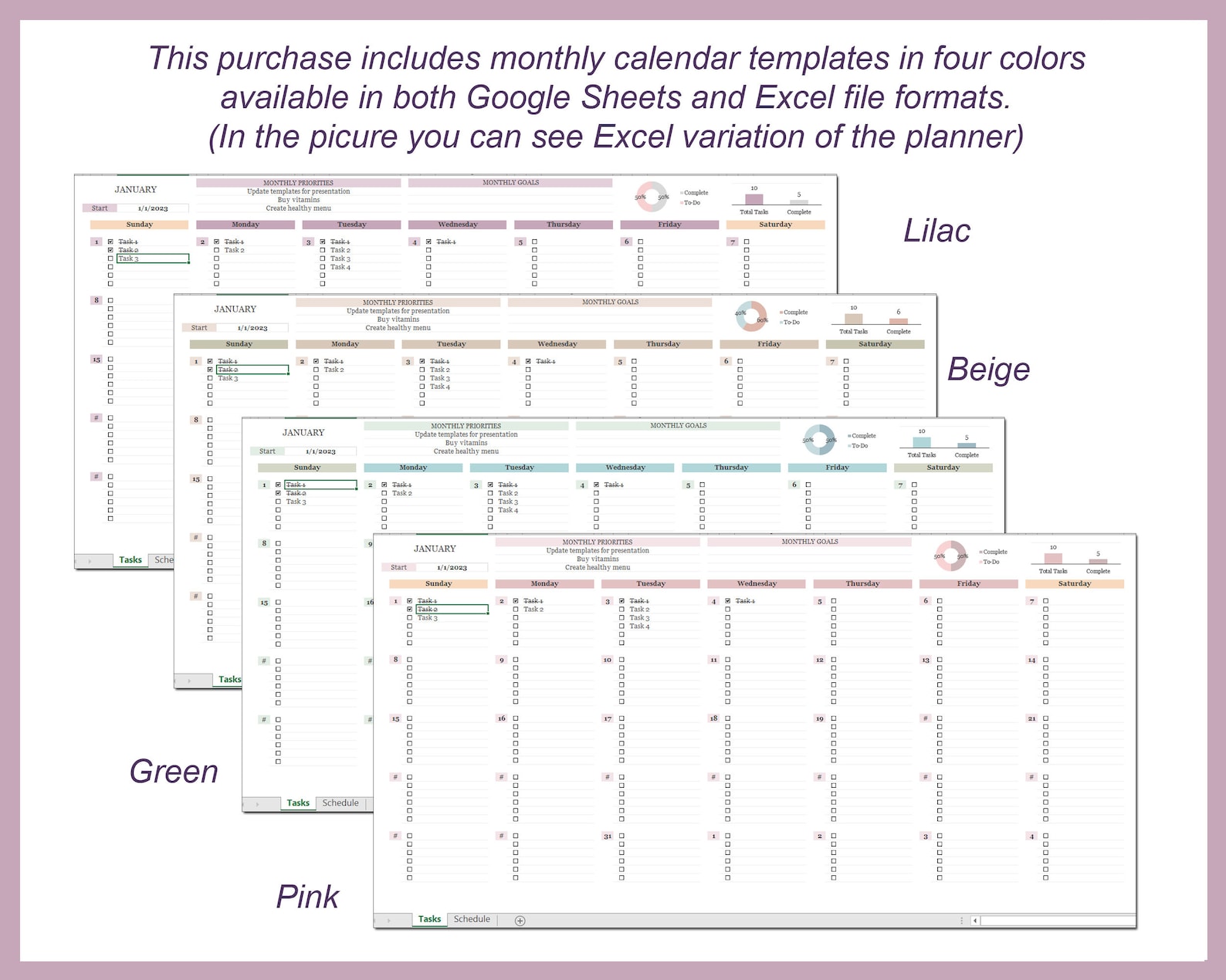 Monthly Planner Spreadsheet Google Sheets Calendar Excel Template ...