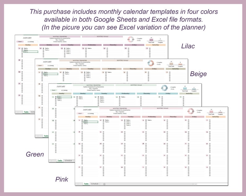 Monthly Planner Spreadsheet Google Sheets Calendar Excel Template ...